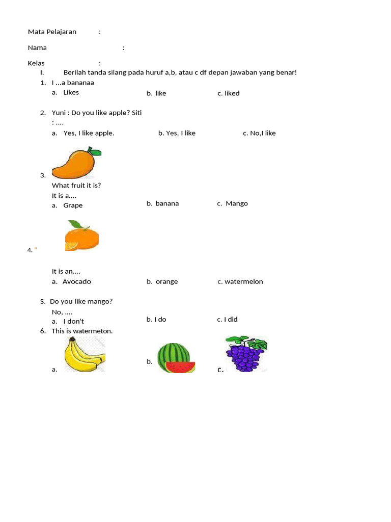 Soal B Inggris Kelas 2 | PDF | Crops | Tropics