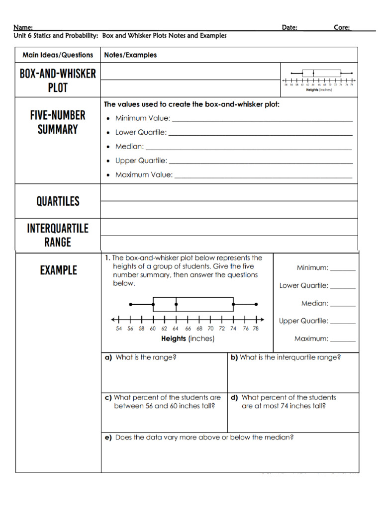 Box and Whisker Plots Notes and Examples | PDF | Games & Activities ...