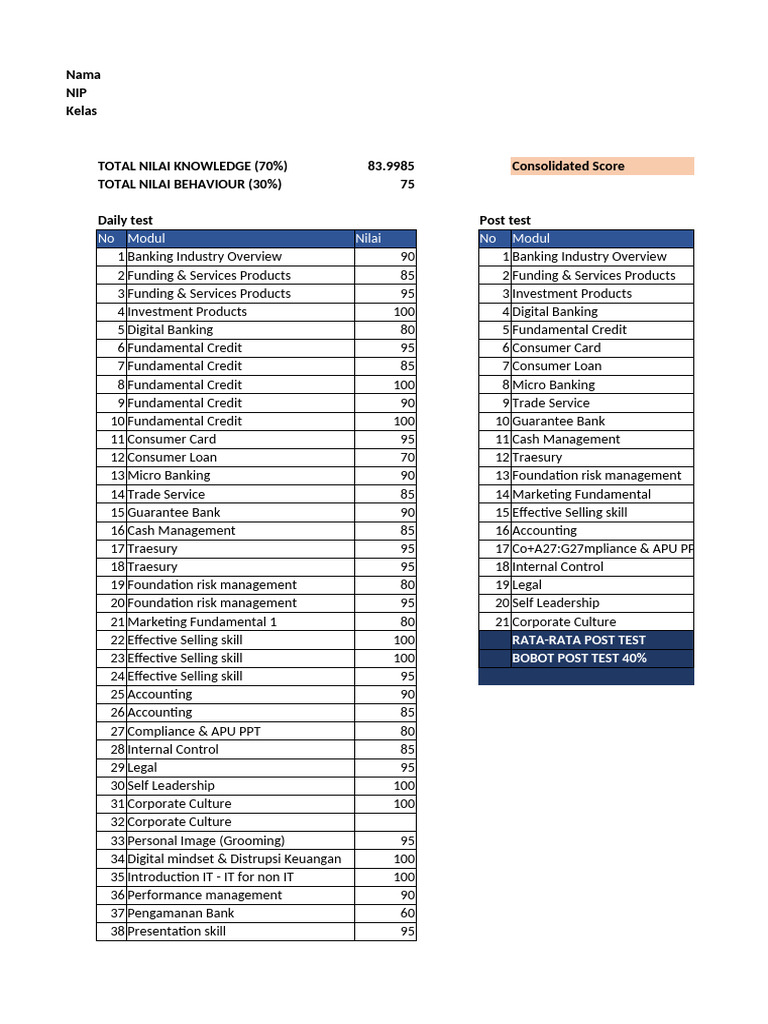 Consolidated Score SDP Blanko | PDF | Credit | Finance & Money Management
