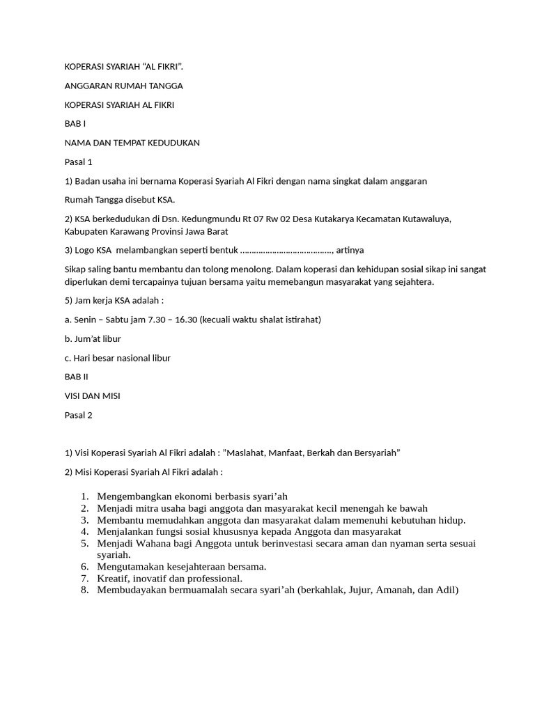 Rancangan Baru ADART KSA | PDF | Pengelolaan Keuangan & Uang