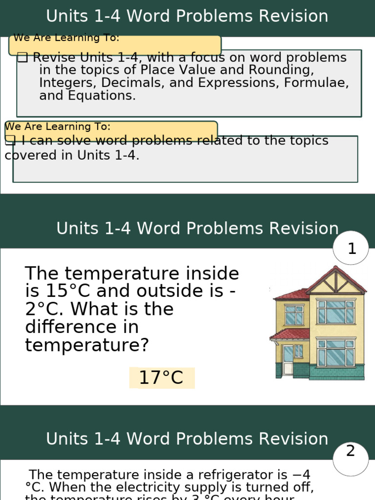 Units 1-4 Word Problems Revision | PDF | Area | Elementary Mathematics