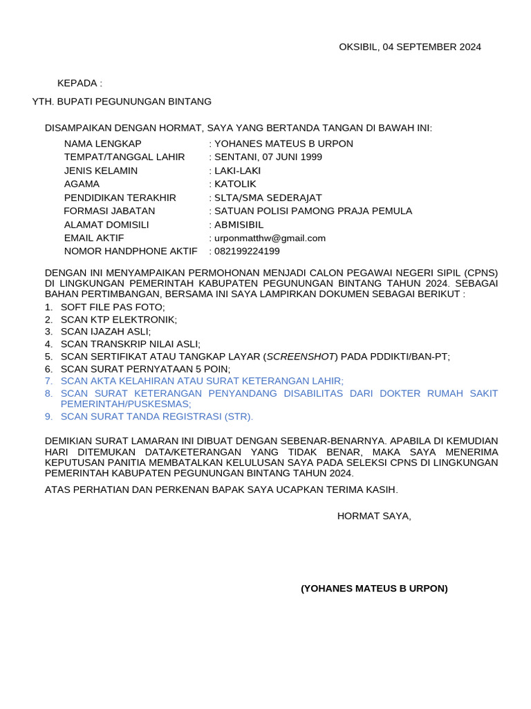 Format Surat Lamaran 2024 Wajib-1 | PDF