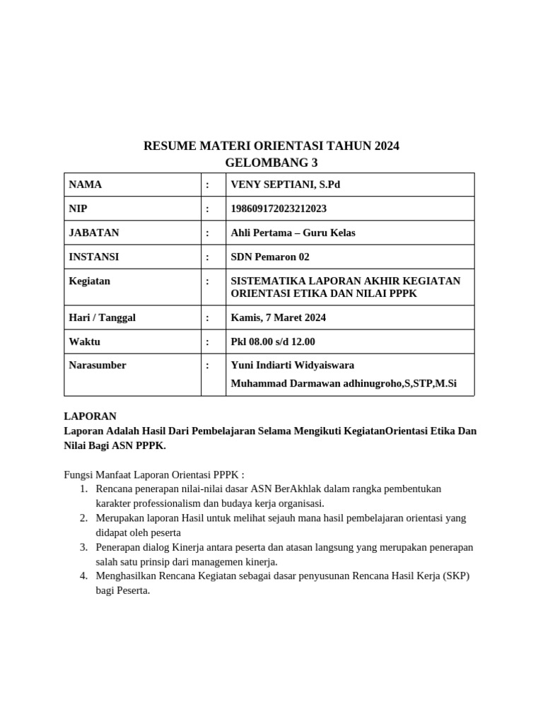 Resume Orientasi PPPK 2024 dan 2025 | PDF | Karier & Perkembangan | Seni