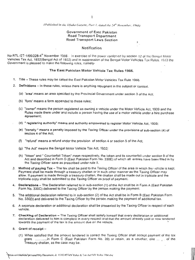 The Motor Vehicle Tax Rules 1966 | PDF