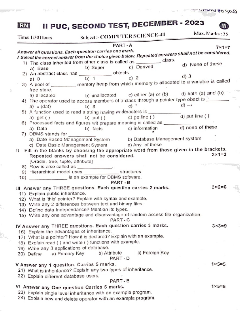 2nd Pu All Subjects QP | PDF