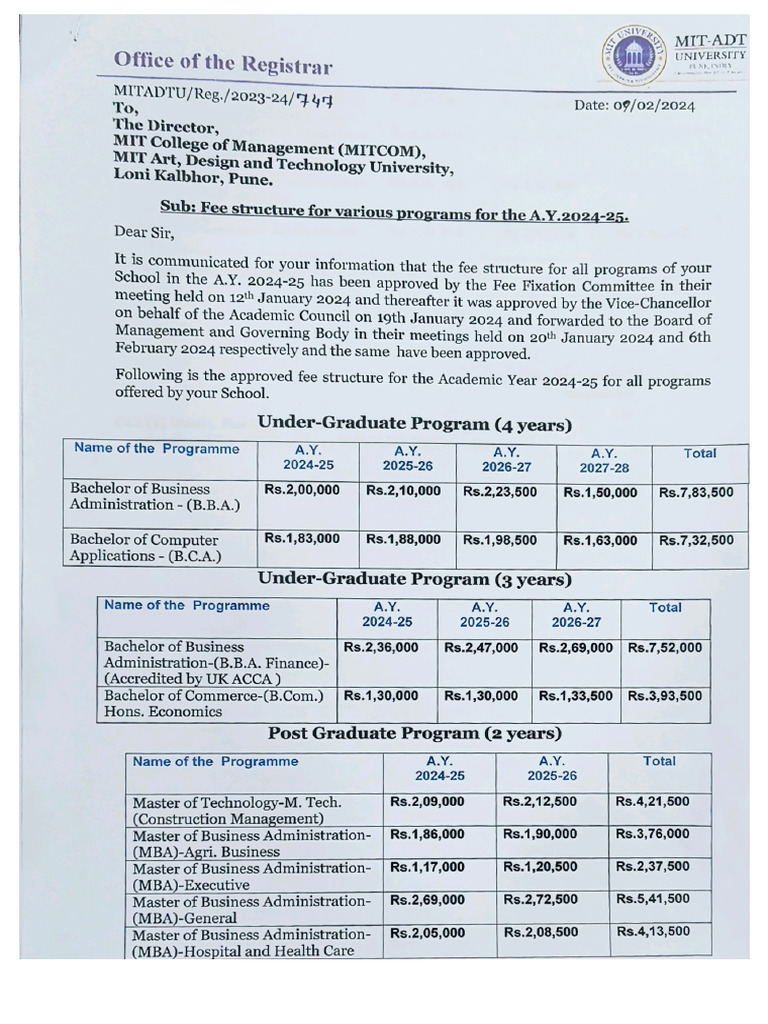 Fee Structure 2024-25 | PDF