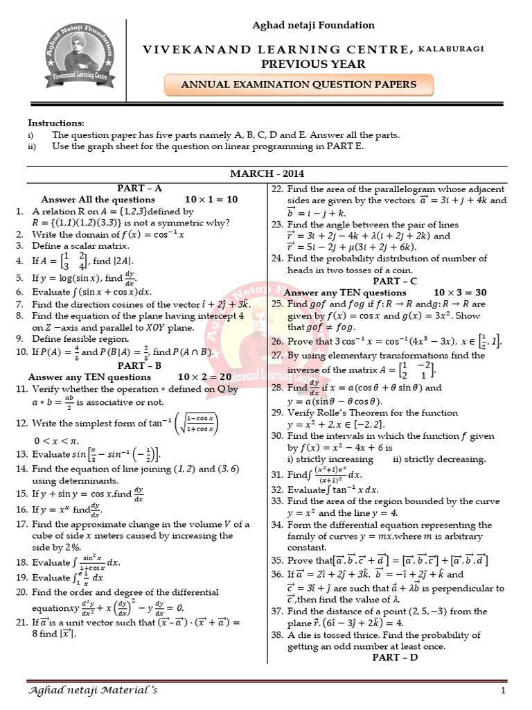 Annual Papers II PUC-2020 Maths | PDF | Matrix (Mathematics) | Geometry