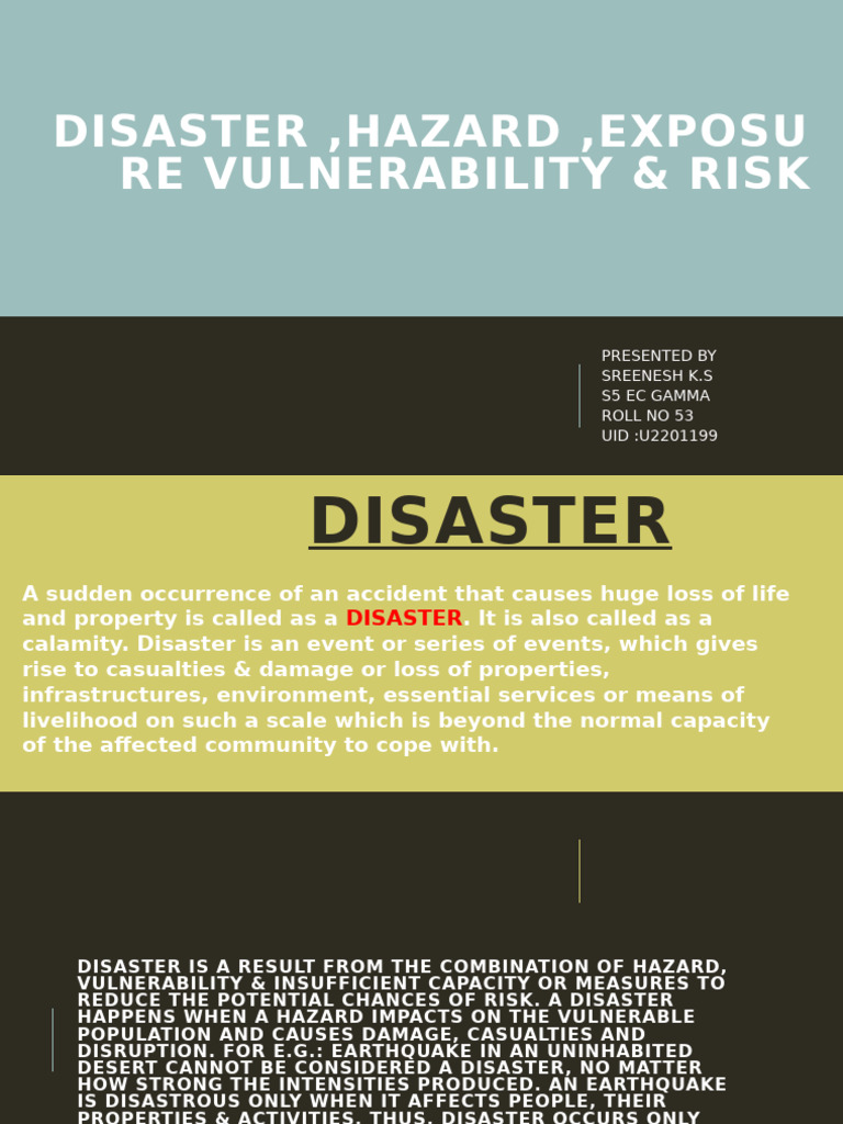 Disaster, Vulnerability, Hazard Exposure & Risk - Sreenesh | PDF ...