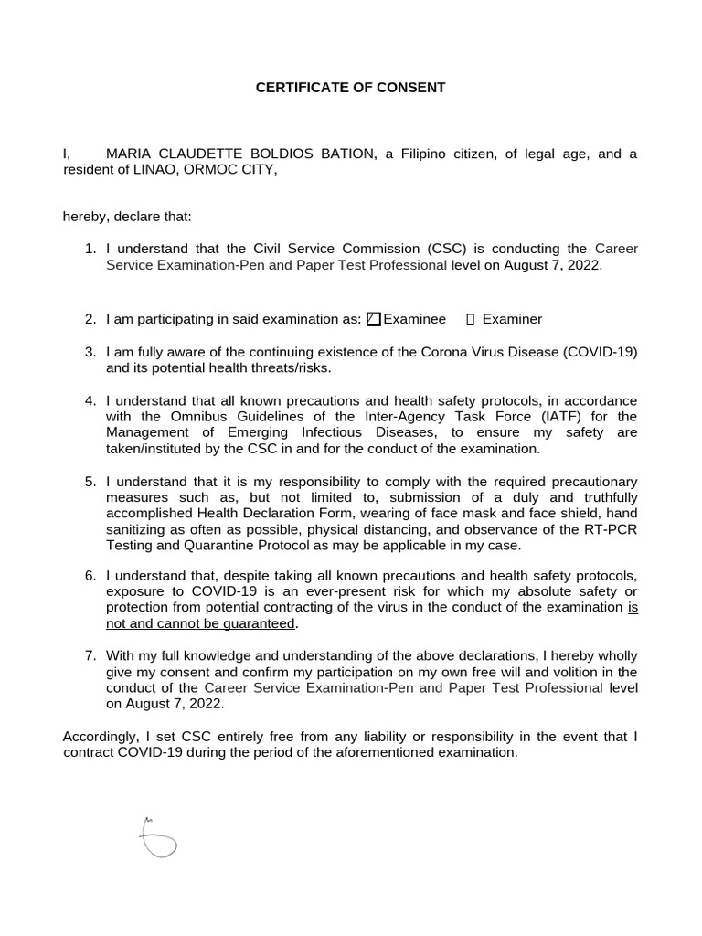 Certificate of Consent | PDF