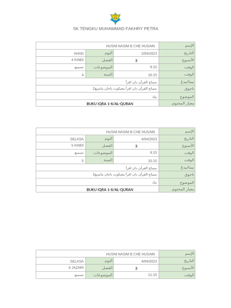 RPH Tasmik 2023 | PDF
