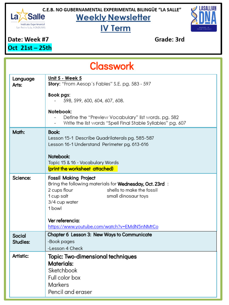 1.-Week #7 - Home Agenda Elementary | PDF