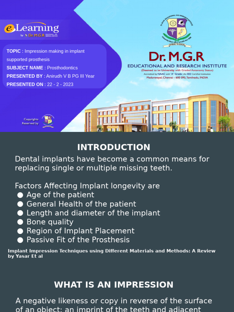 Seminar 4 - Impression Making in Implant Supported Prosthesis | PDF ...