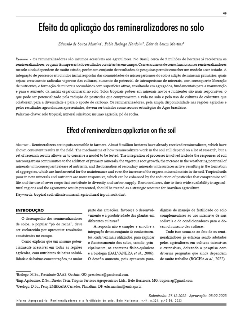 Eder Efeito Da Aplicacao Dos Remineralizadores No Solo | PDF | Solo | Agricultura