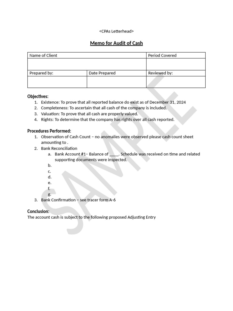 Sample Audit Memo For Account | PDF
