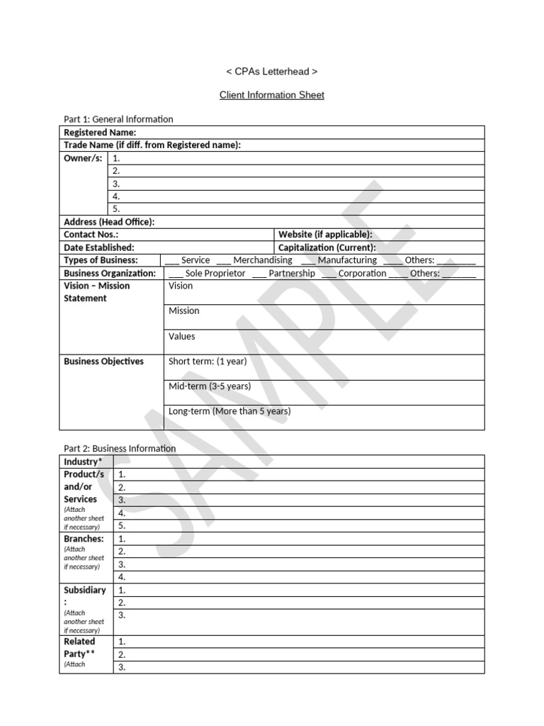 Client Information Sheet | PDF | Receipt | Business