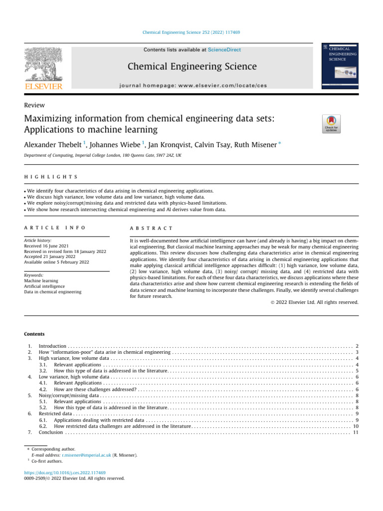 Chemical Engineering Science: Alexander Thebelt, Johannes Wiebe, Jan Kronqvist, Calvin Tsay ...