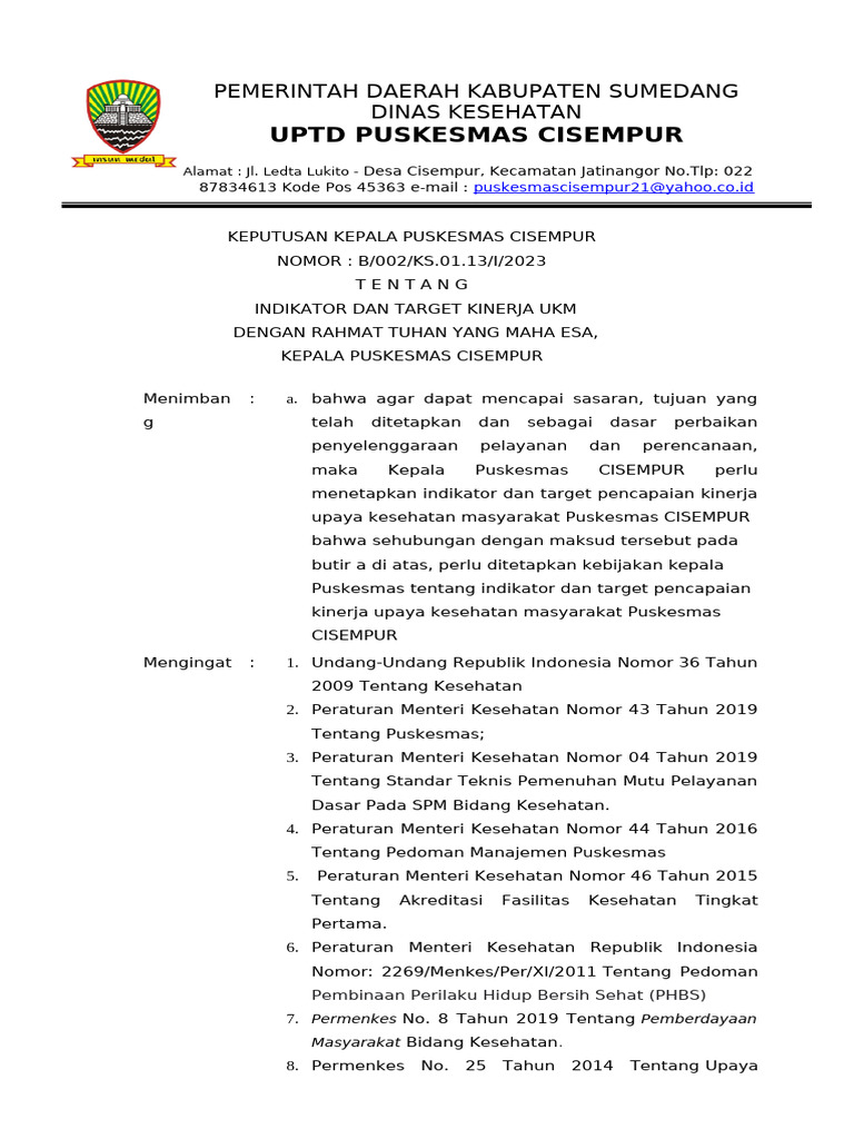 SK Indikator Kinerja Puskesmas - Anggi Angraeni | PDF