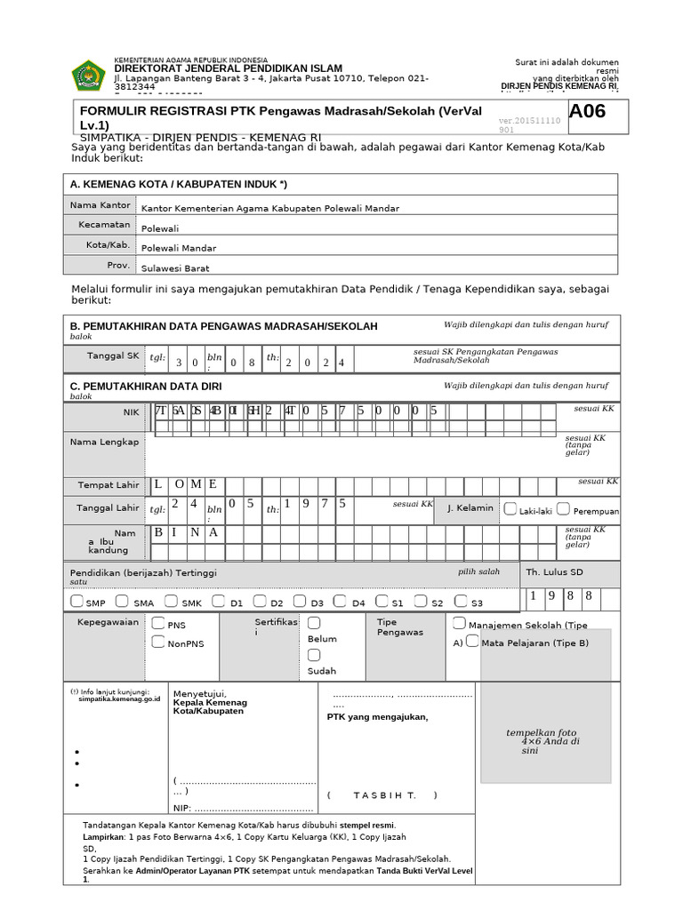 Formulir-A06 Pengawas Baru | PDF