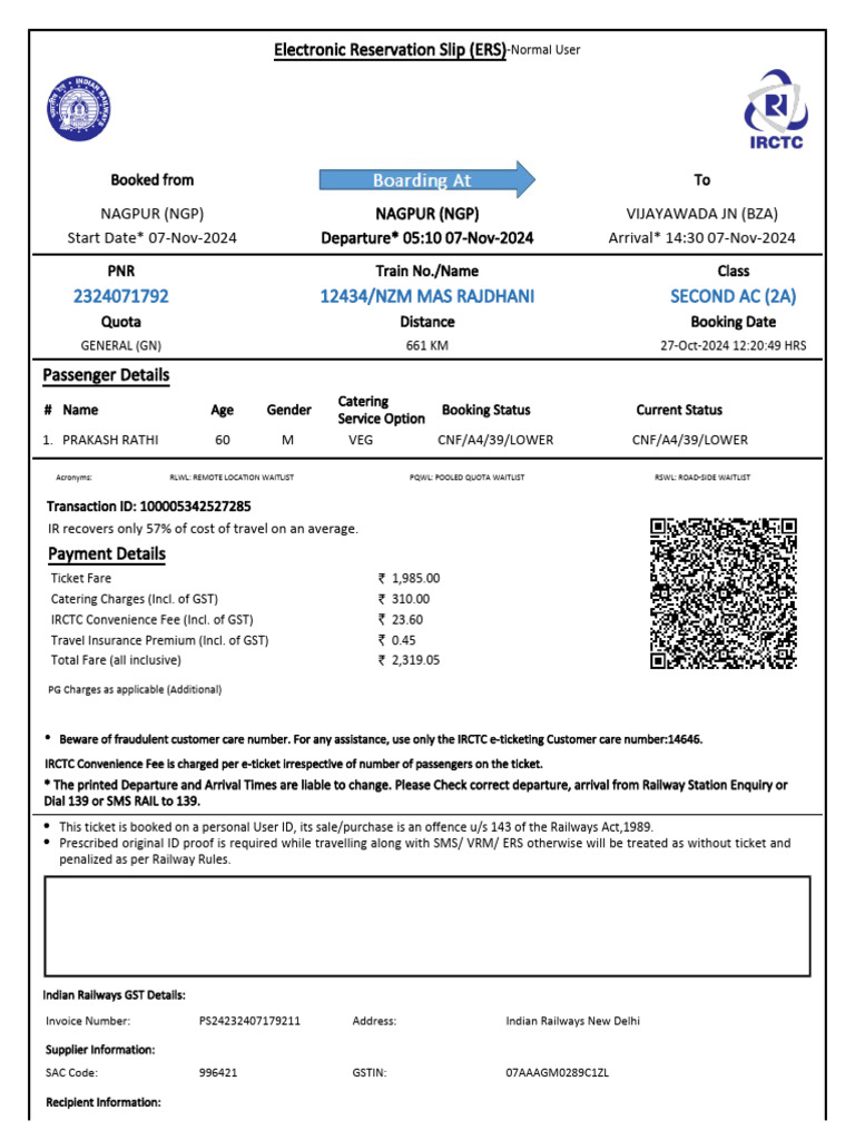 12434/Nzm Mas Rajdhani Second Ac (2A) | PDF | Identity Document | Payments