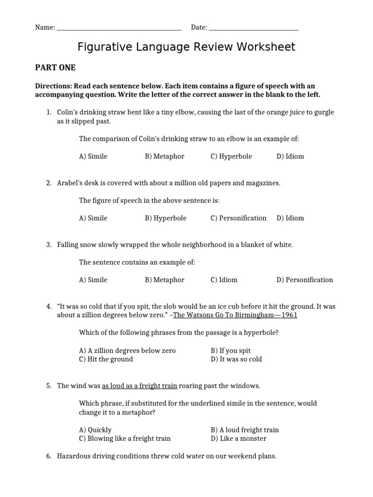 Figurative Language Review Worksheet | PDF | Poetry | Young Adult