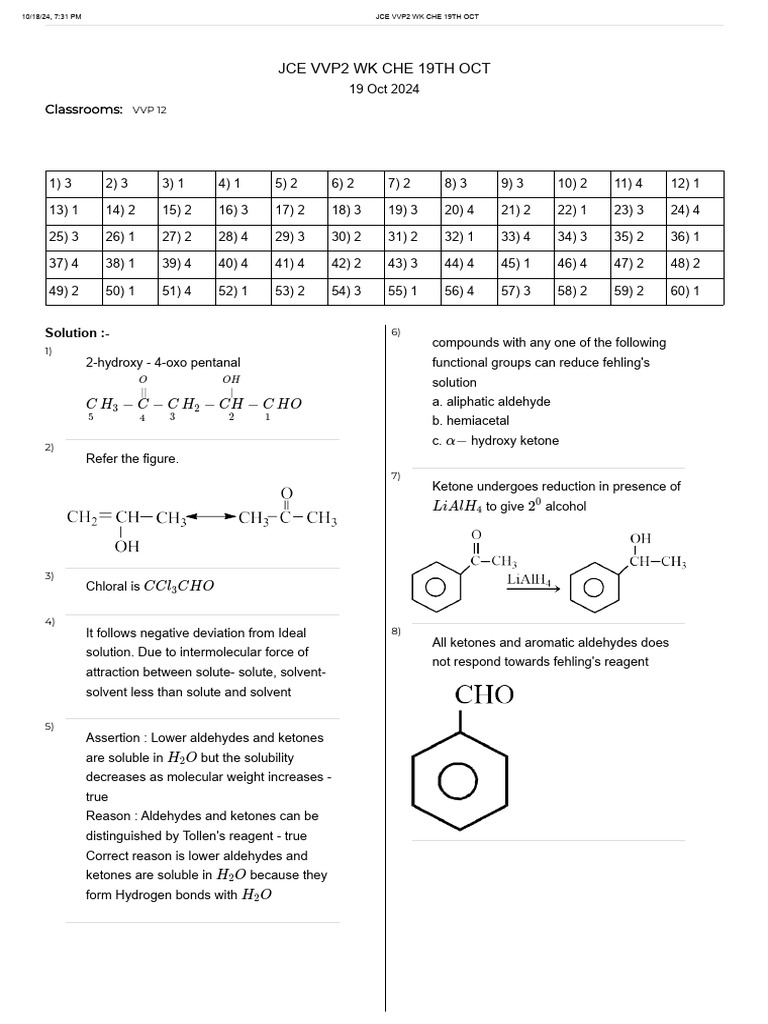 Jce VVP2 WK Che 19TH Oct Ak | PDF | Carboxylic Acid | Aldehyde