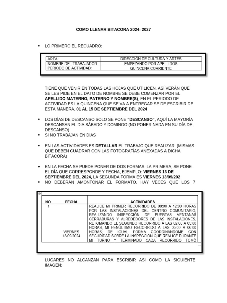 Manual Como Llenar Bitacora 2024-2027 | PDF | Caso de carta
