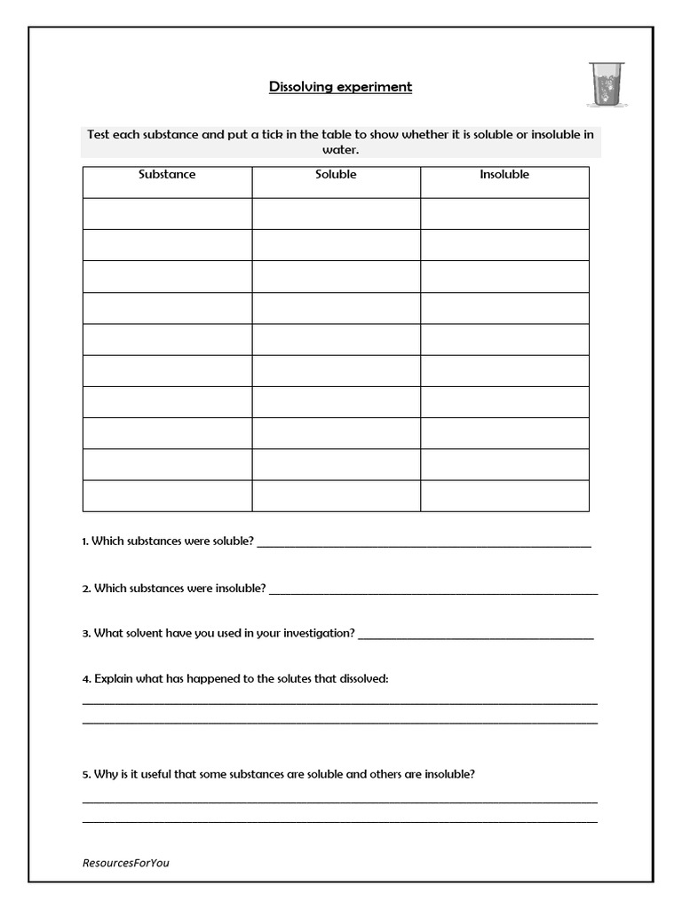 Dissolving Experiment Sheet | PDF