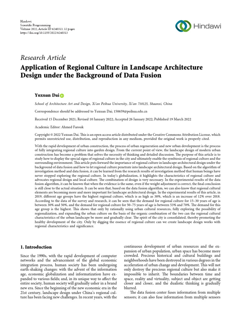 Scientific Programming - 2022 - Dai - Application of Regional Culture ...