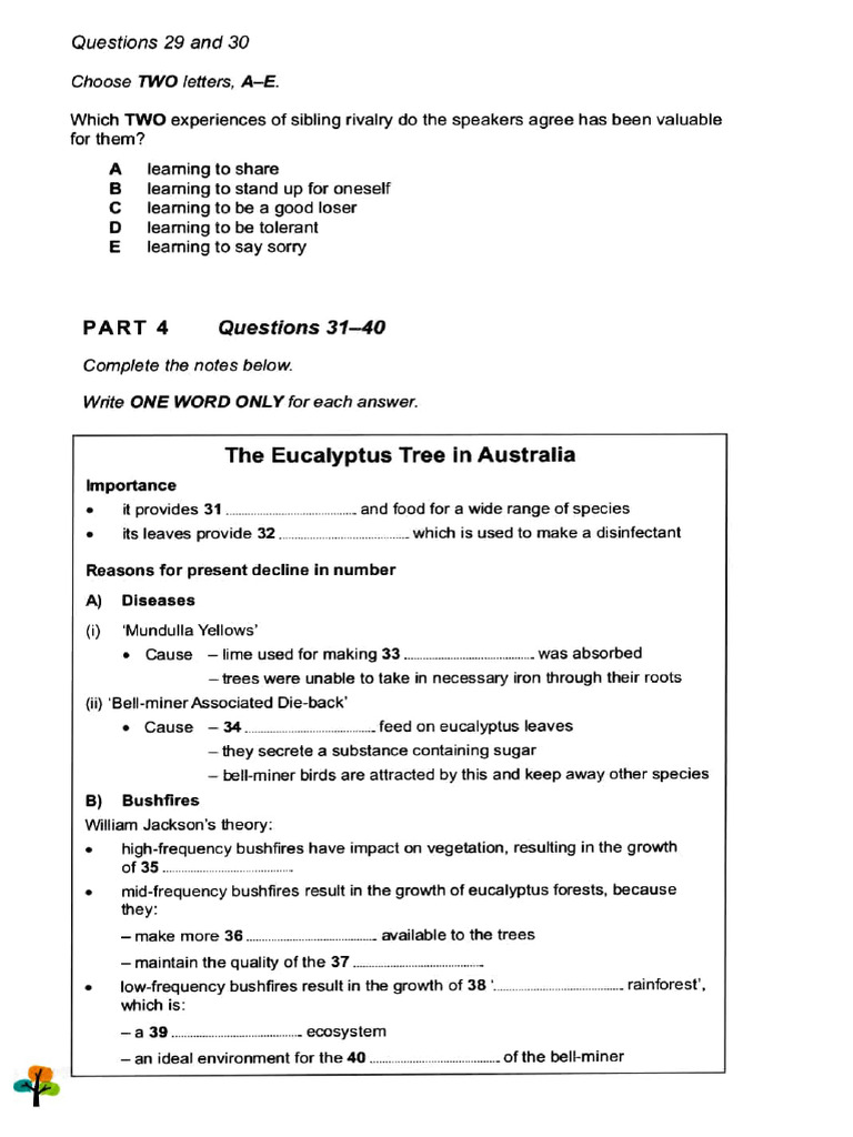 The Eucalyptus Tree in Australia: Questions 31-40 | PDF