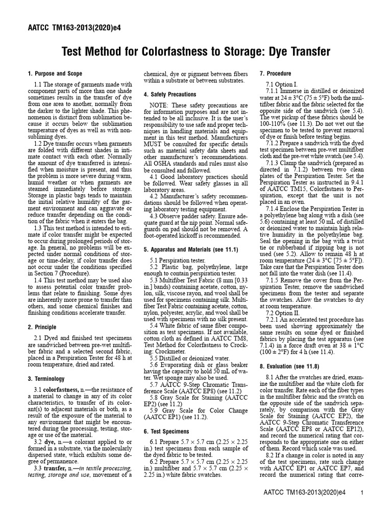 AATCC TM163-2013 (2020) E4-2023 | PDF | Dyeing | Textiles