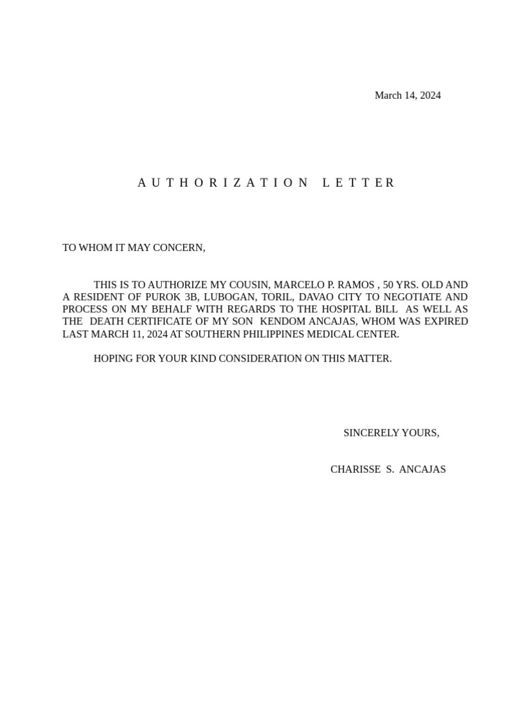 Authorization Letter | PDF