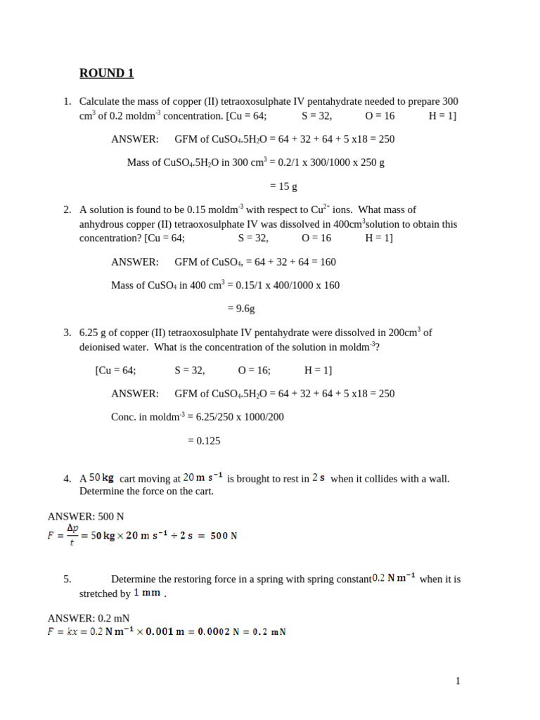 Contest 2-4 | PDF | Solubility | Chemistry
