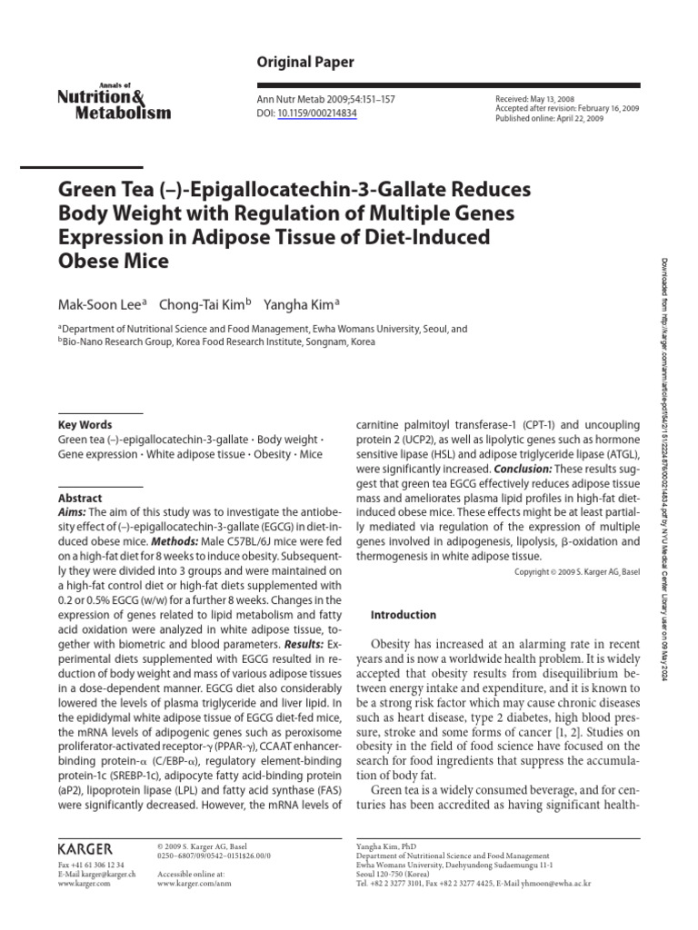 Green Tea (-) - Epigallocatechin-3-Gallate Reduces Body Weight With Regulation of Multiple Genes ...