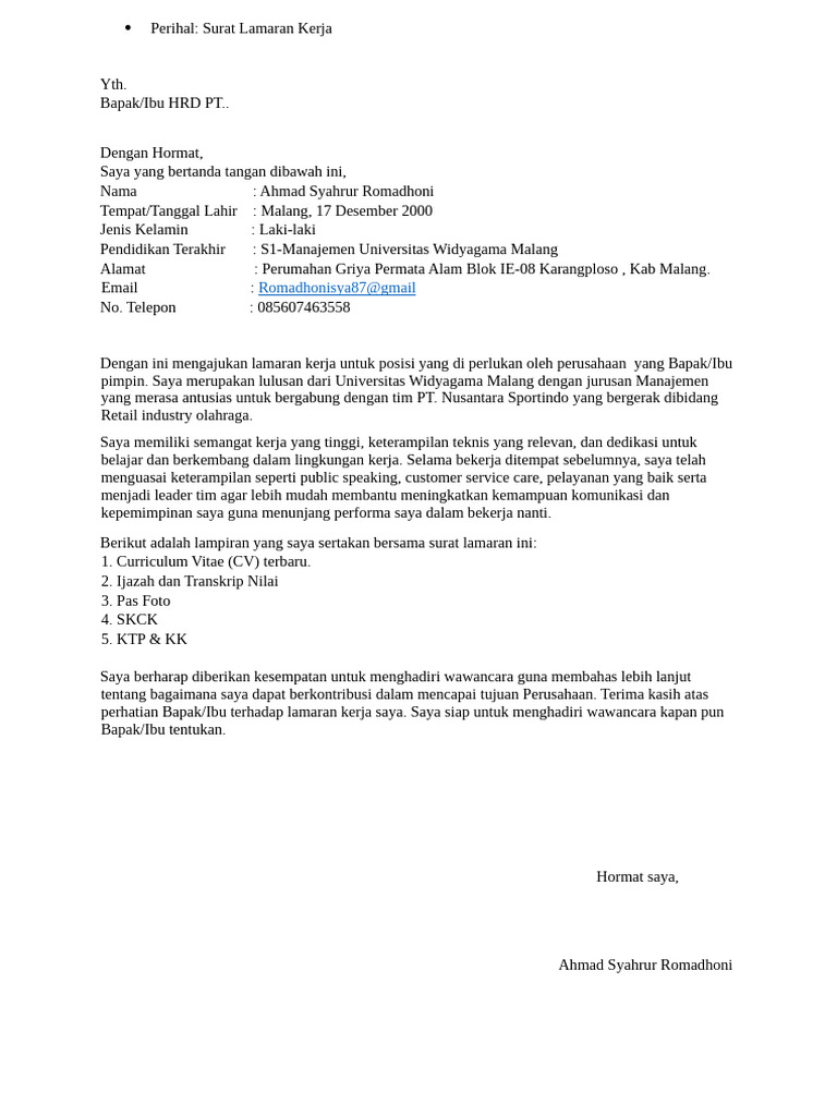 Lamaran Kerja Dan CV PT. Nusantara Sportindo - Compressed | PDF