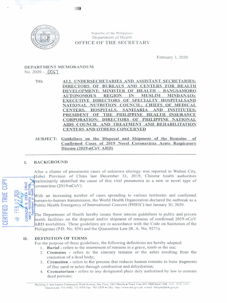 COVID-19 Remains Disposal Guidelines | PDF | Cremation | Burial