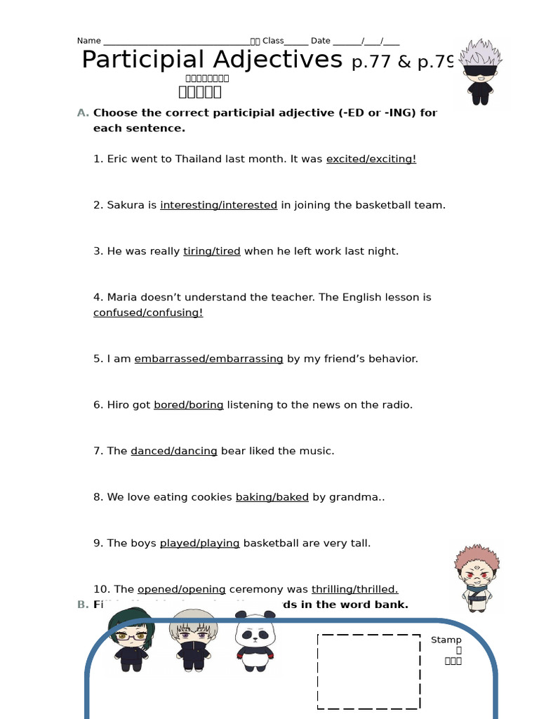 Participial Adjectives - Worksheet | PDF