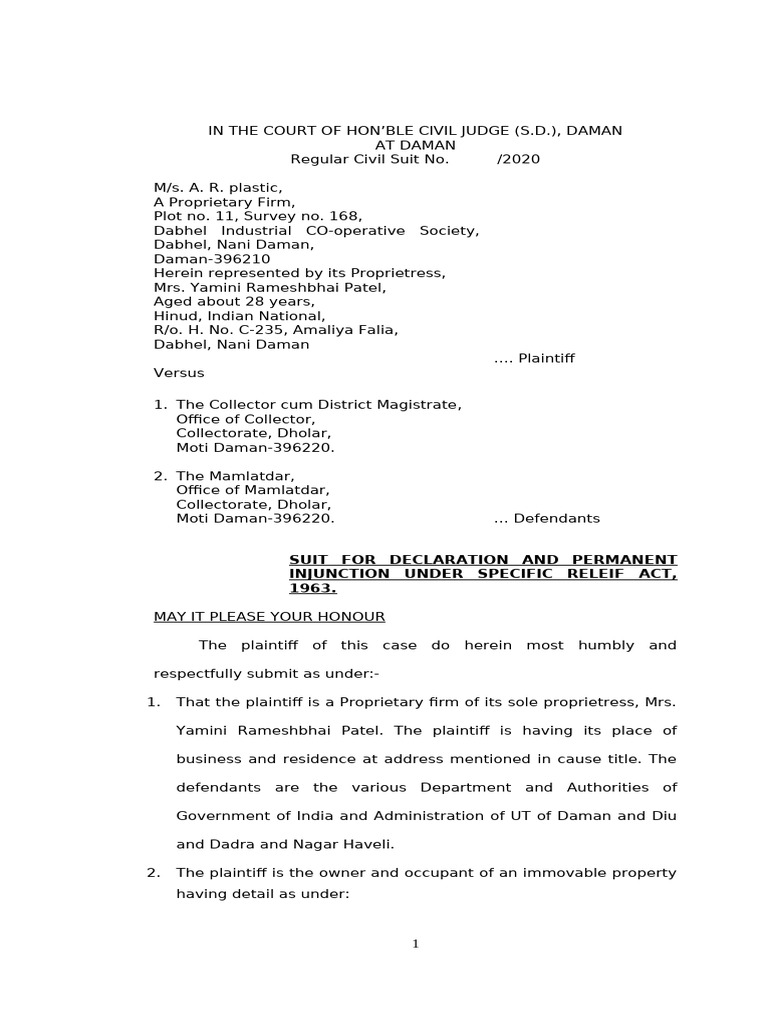 A R Plastic - Collector & Others - Civil Suit & Injunction | PDF | Lawsuit | Affidavit