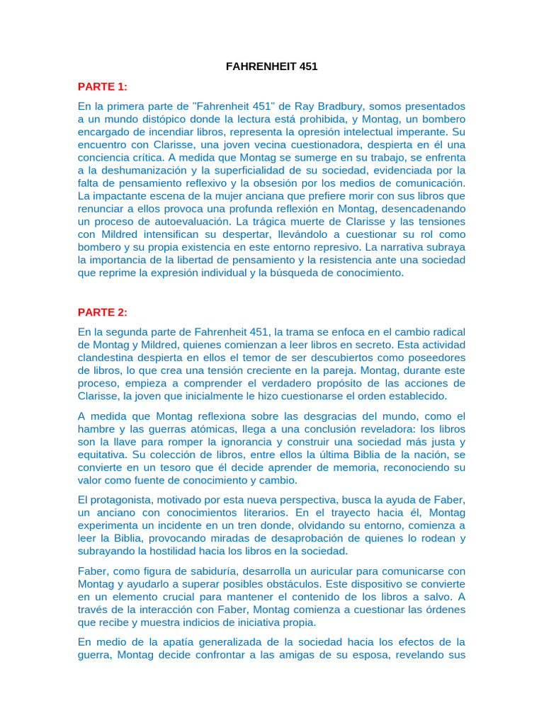 Despertar y resistencia en Fahrenheit 451 | PDF
