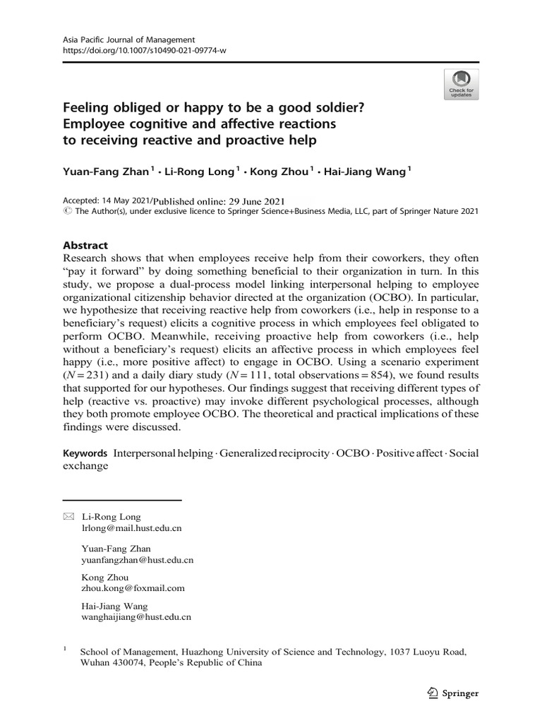 Employee Reactions to Help Types | PDF | Affect (Psychology) | Emotions