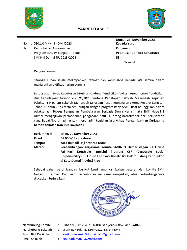 Surat Permohonan Narsum Elnusa | PDF