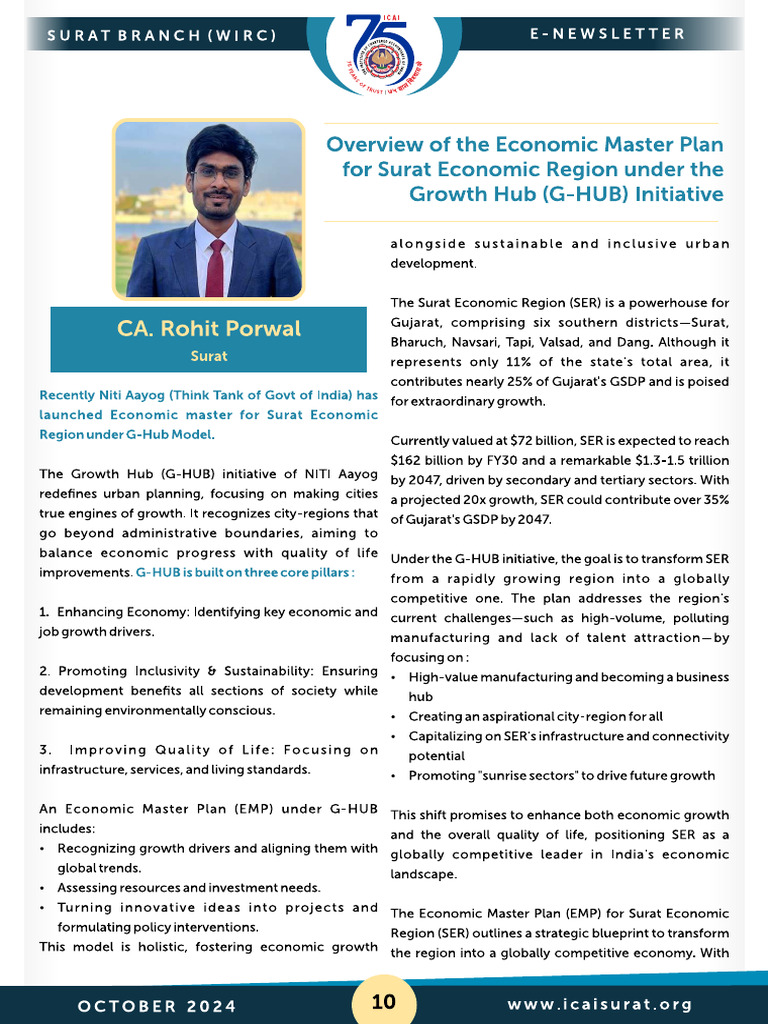 Article On Surat Economic Region (SER) - A Growth Hub Initiative by Niti Aayog | PDF