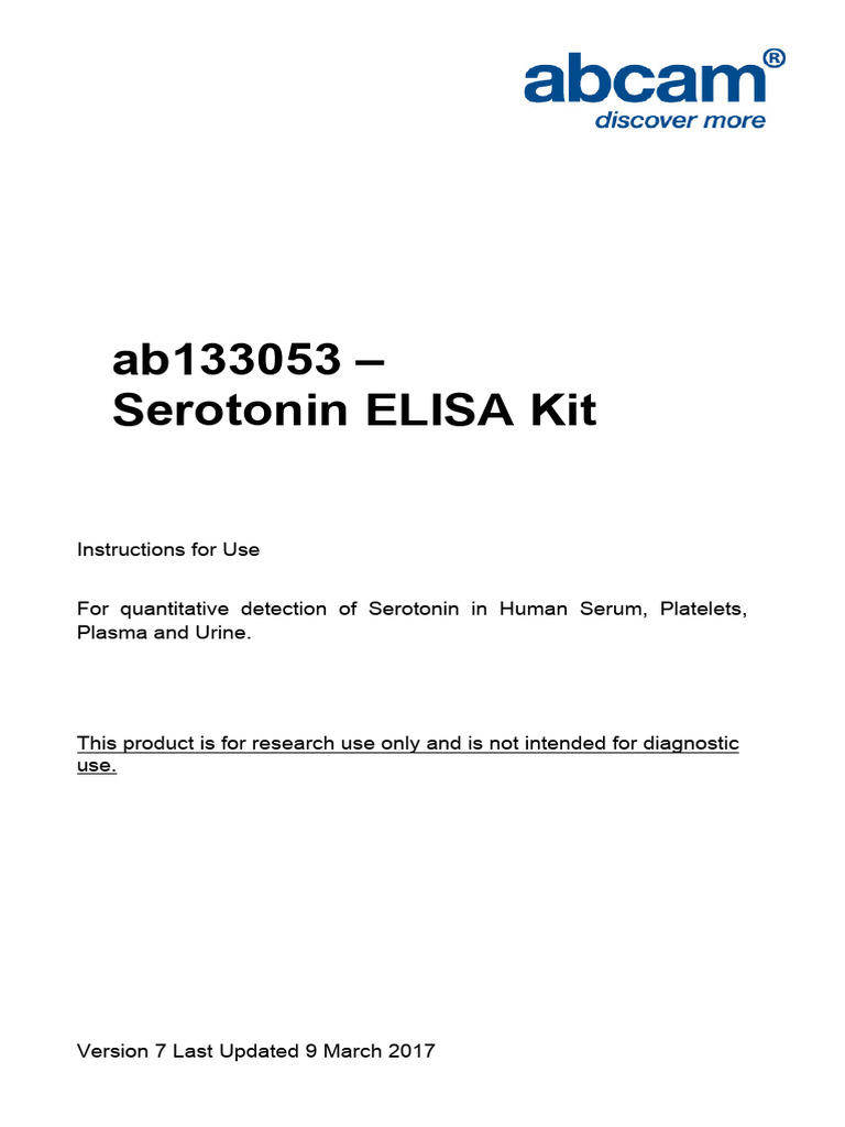 Serotonin ELISA Kit Instructions | PDF | Elisa
