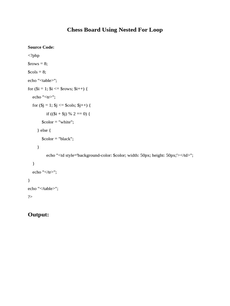 Chess Board Using Nested For Loop | PDF | Games & Activities | Computers