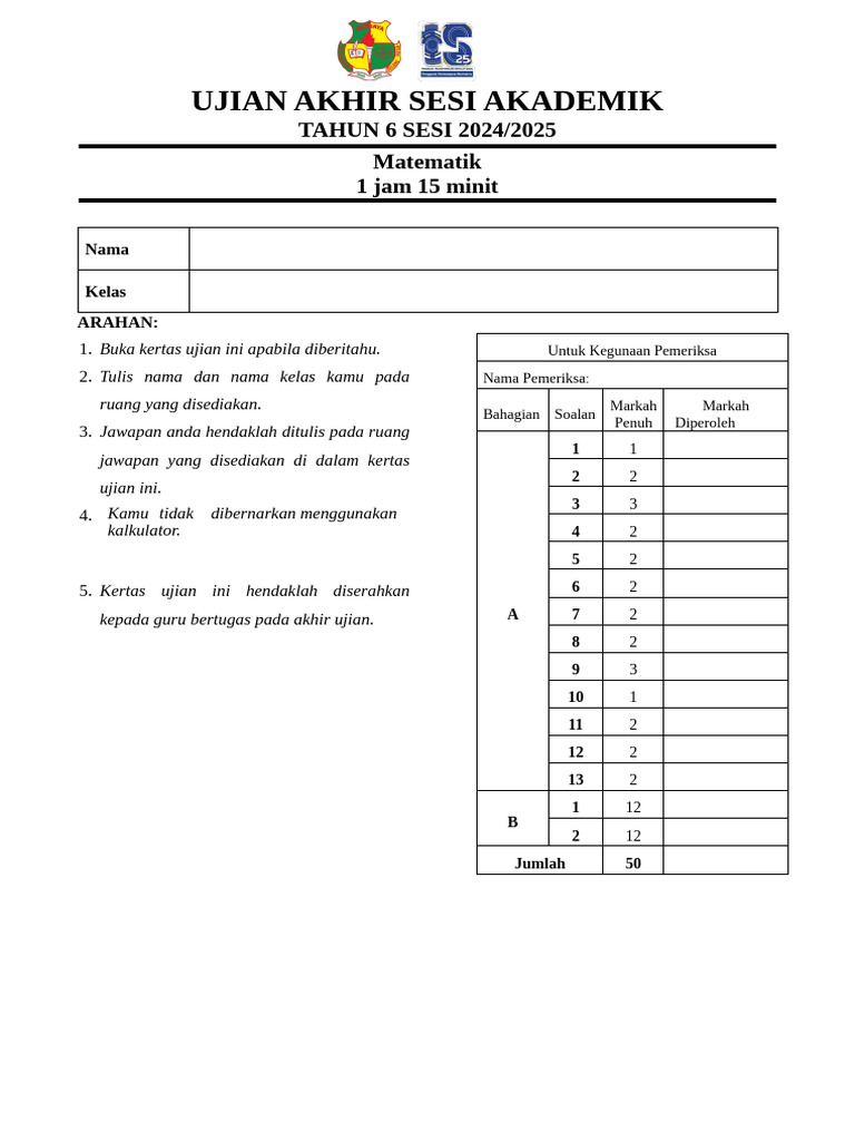 UASA PAGE COVER Tahun 6 2024 | PDF