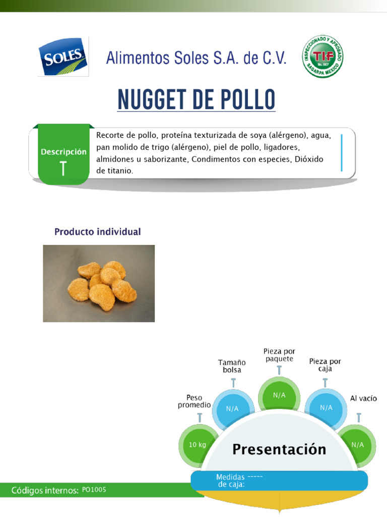 Ficha Tecnica Nugget de Pollo | PDF