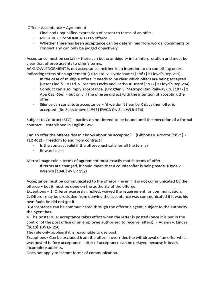 Week 3 - Acceptance | PDF | Offer And Acceptance | Contract Law