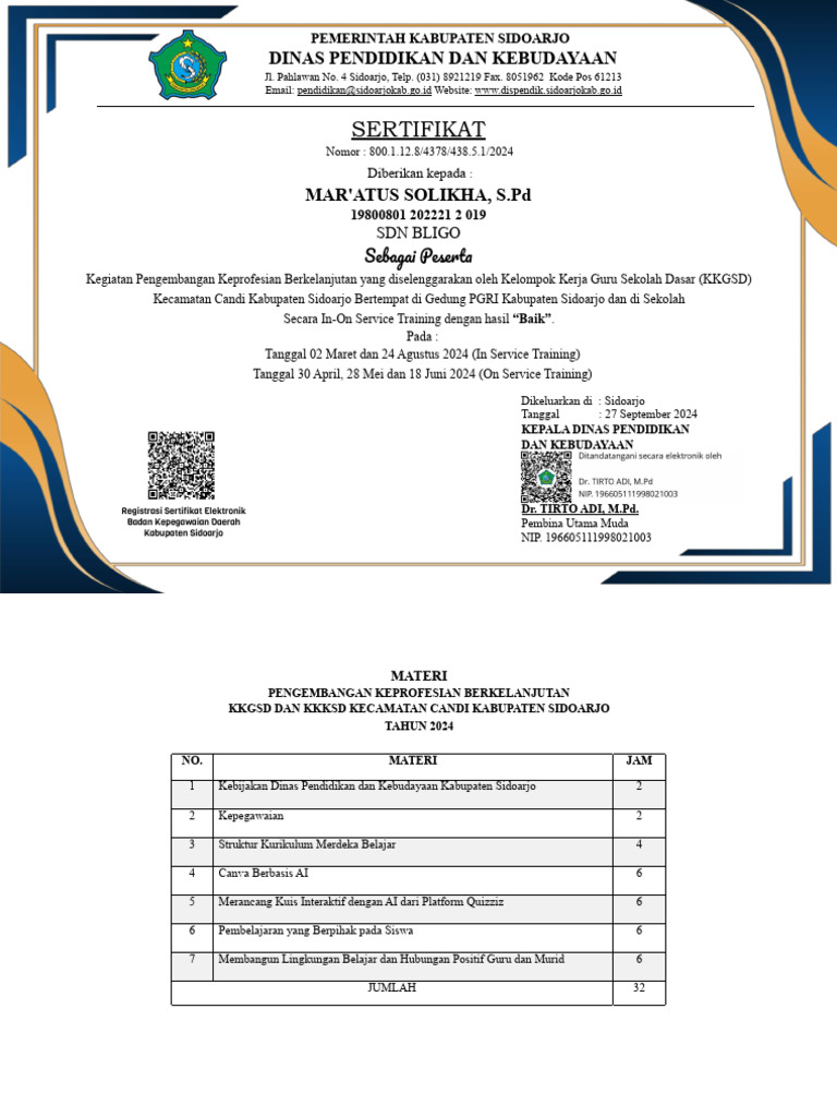 Sertifikat Pelatihan Guru SD | PDF