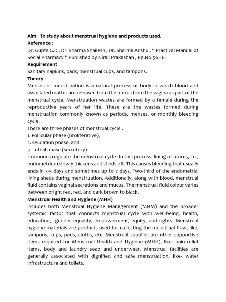 Exp - 11 MC Hygiene L Disposal SP | PDF | Menstrual Cycle | Menstruation