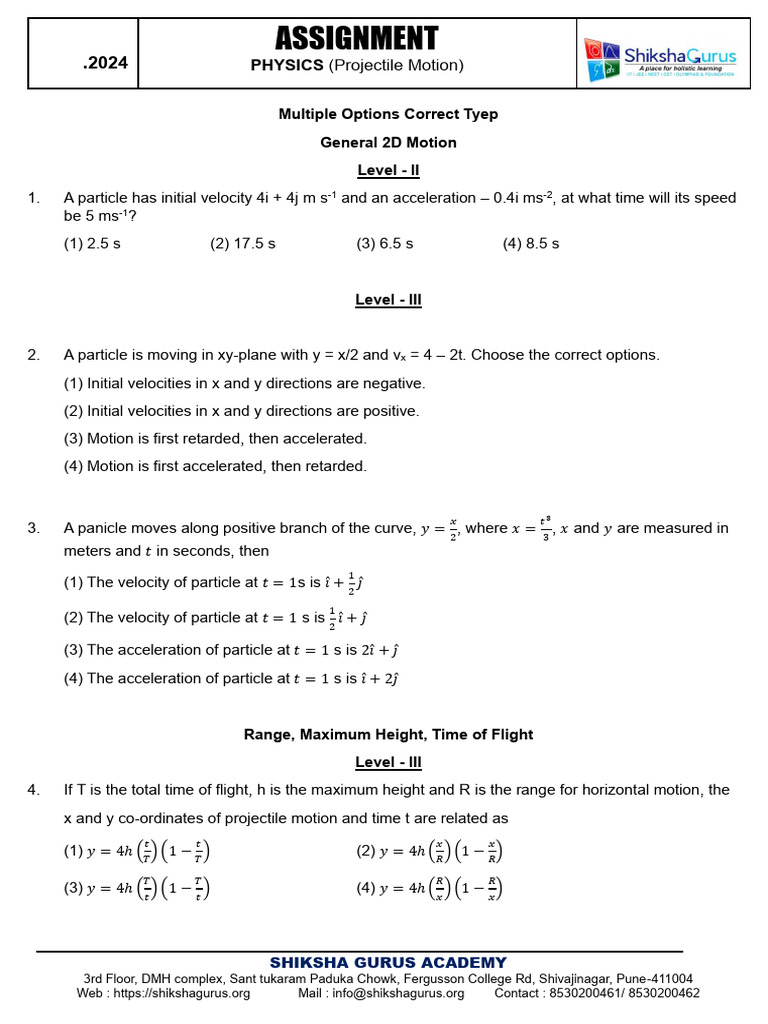 Samujjwal Sir Physics Assignment Pm 25 08 24 Pdf Acceleration Physics