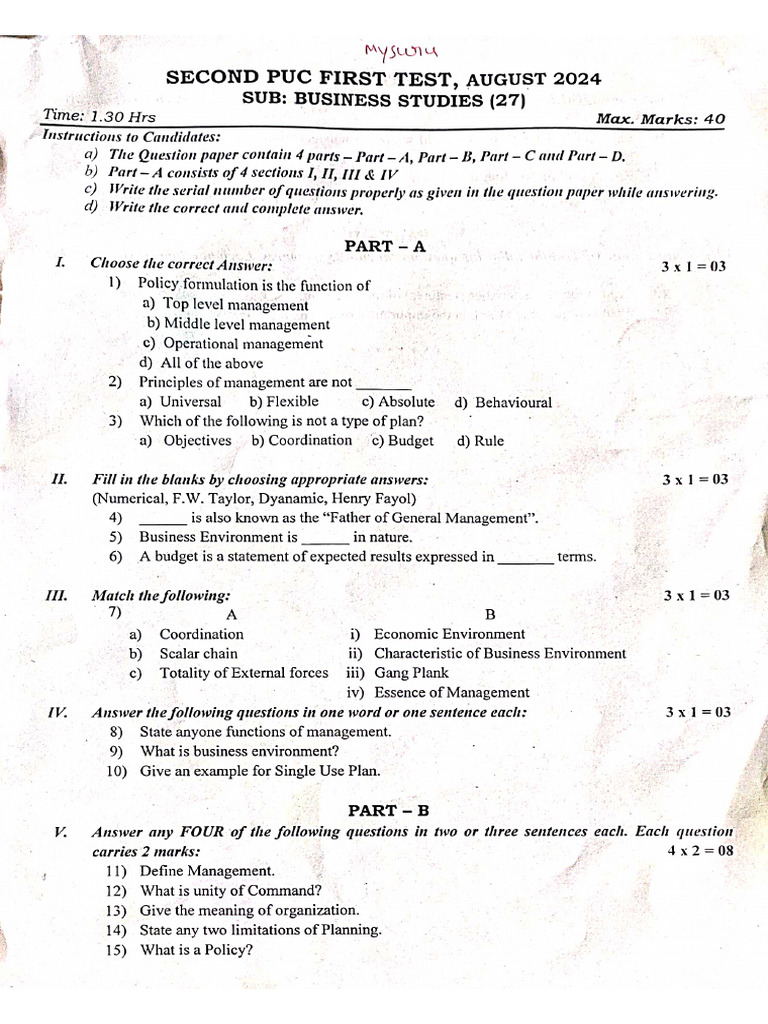 Mysore 2nd Pu Bs 40m | PDF